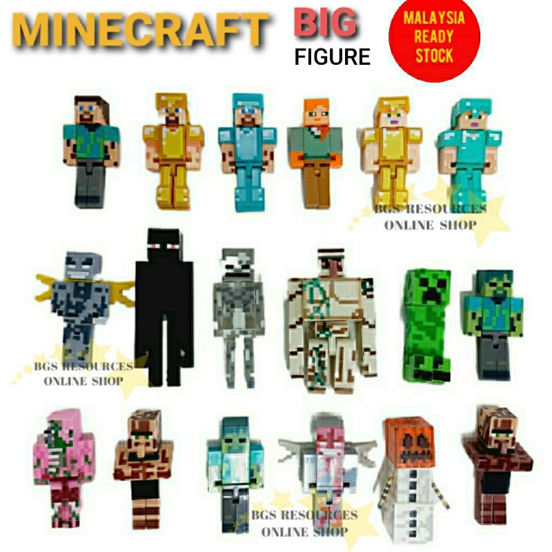 READY STOCK☝️16PCS BIG MINECRAFT FIGURINE ENDERMAN ALEX WOLF STEVE ...
