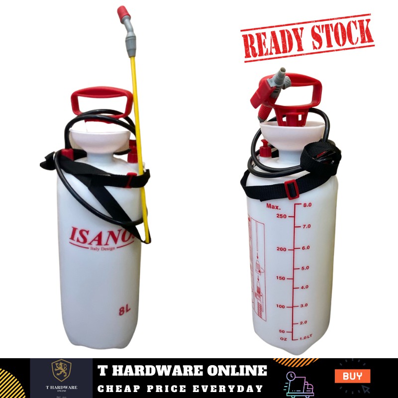 ISANO 8L Garden Pressure Sprayer Adjustable spray nozzle Lubricant PVC ...