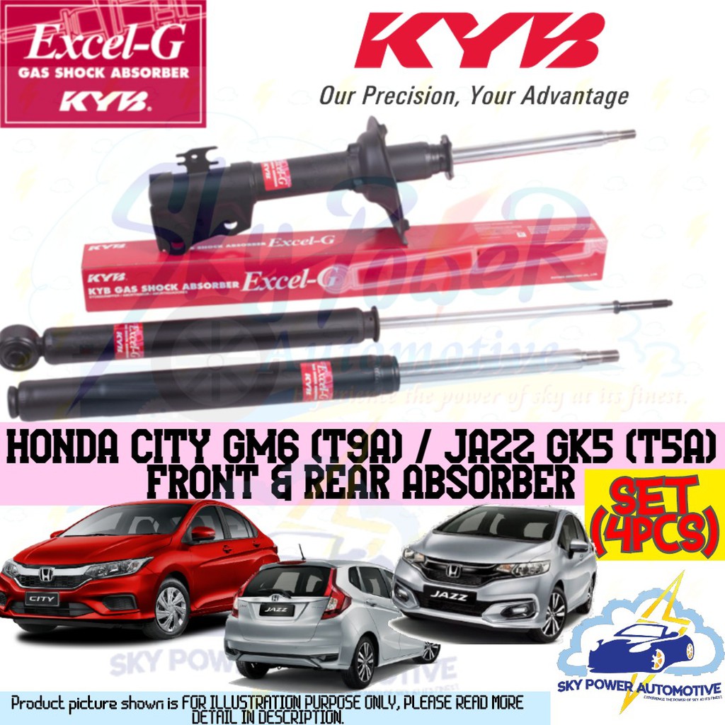 HONDA CITY GM6 (T9A) / JAZZ GK5 (T5A) KAYABA (KYB) EXCEL-G GAS SHOCK ABSORBER (FRONT 2PCS + REAR ...