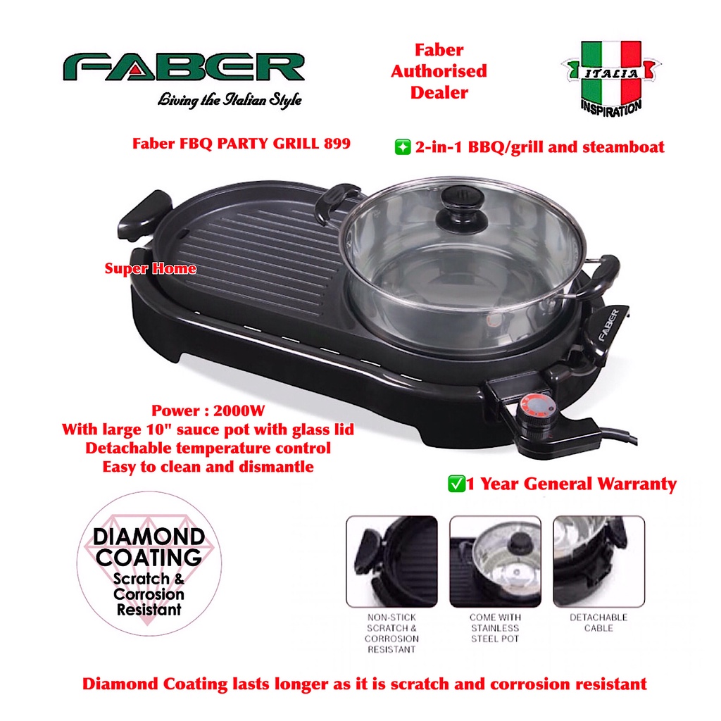Faber Pan Grill BBQ FBQ PARTY GRILL 899 | 2-in-1 BBQ Grill and ...