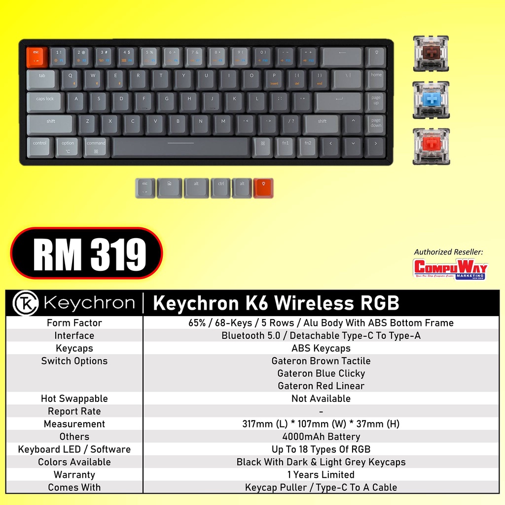 KEYCHRON K6 WIRELESS RGB KEYBOARD | Shopee Malaysia