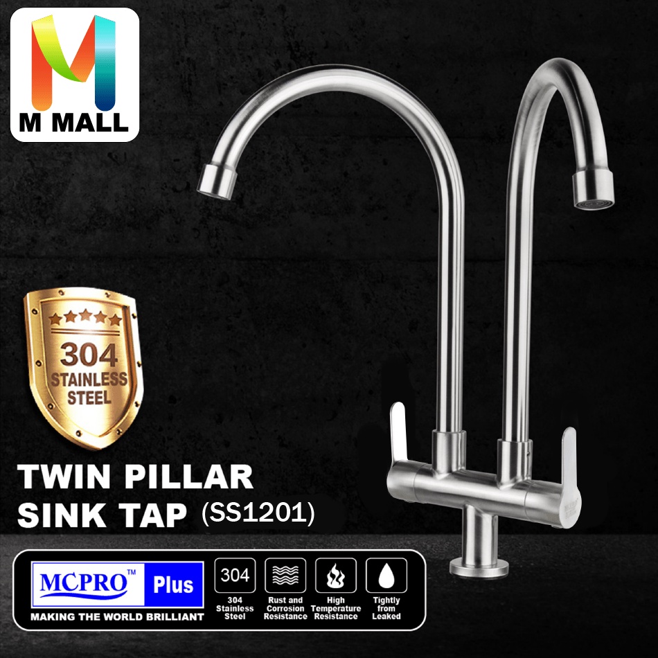 MCPRO SUS304 Stainless Steel TWIN PILLAR SINK TAP Kitchen Faucet - SS1201 / SS2805 | Shopee Malaysia