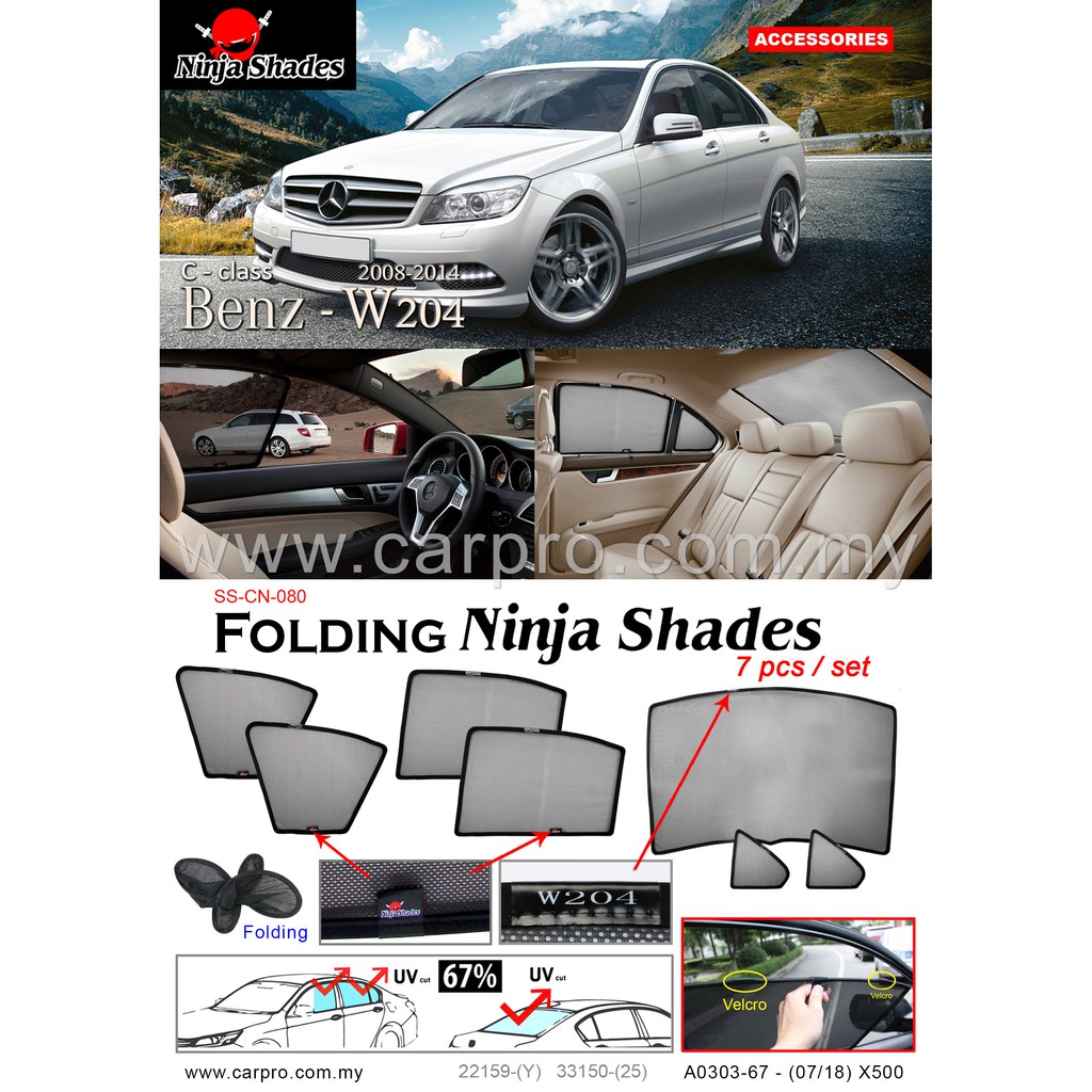 Mercedes-Benz W204 C Class 2008 - 2014 Magnetic Ninja Shades Sunshade ...