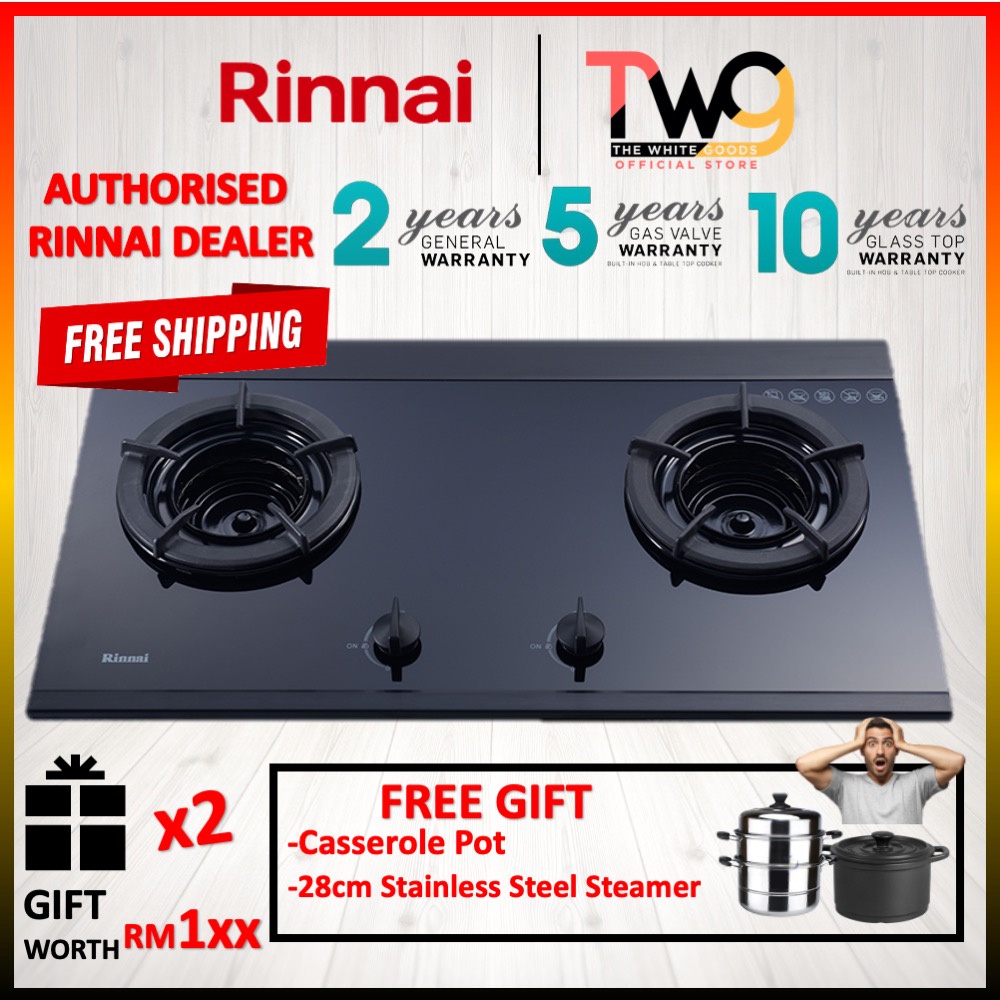 [FREE SHIPPING + 2 GIFT] Rinnai Gas Hob RB-2GI Inner Burner Tempered Glass Cooking Gas Hob RB2GI ...