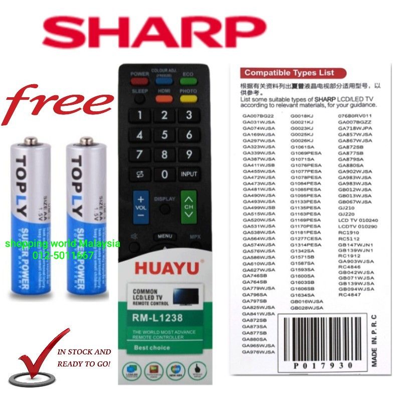 Sharp Rm-L1238 Tv Led Lcd Remote Control free AA battery Replacement ...