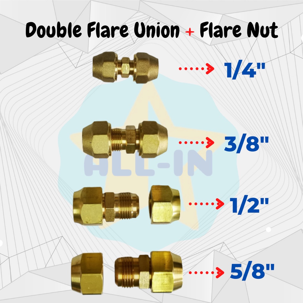 Brass Flare Union and Nut Set for Aircond Tube 1/4" to 5/8" | Shopee ...