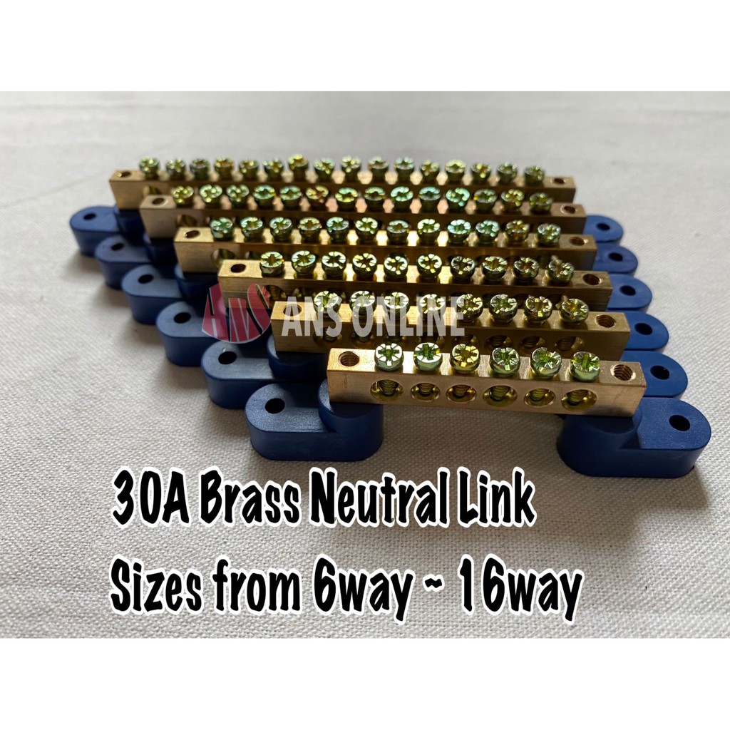 BRASS COPPER NEUTRAL LINK BAR 30A 6WAY / 8WAY / 10WAY / 12WAY / 14WAY ...