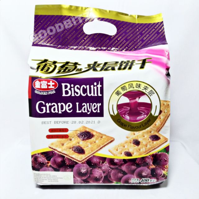 400g Golden Fuji GRAPE Layer Biscuit Raisin Individually Wrapped HALAL ...