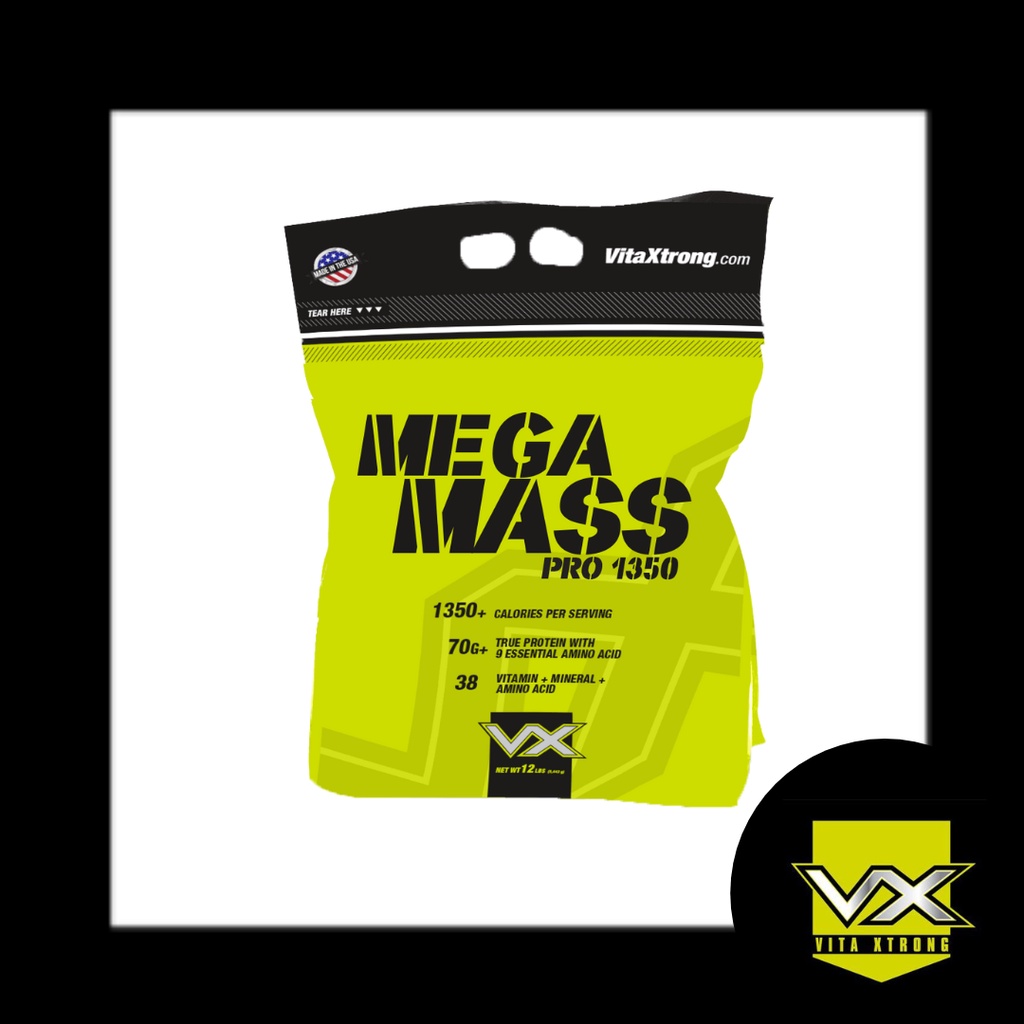 VITAXTRONG VX MEGA MASS PRO 1350 12lbs 5.4kg CHOCOLATE - HALAL MASS GAINER BULKING KILO UP ...