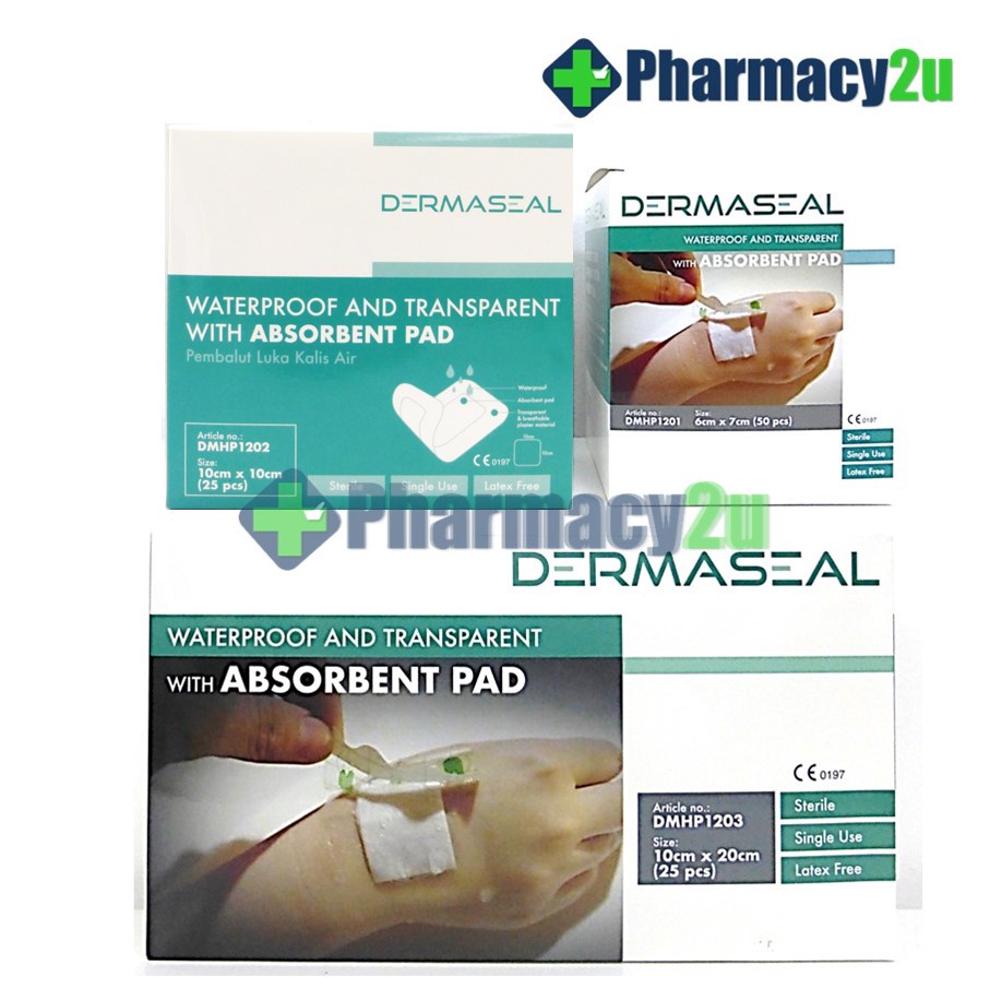DERMASEAL WATERPROOF AND TRANSPARENT DRESSING WITH ABSORBENT PAD 6X7CM/ 10X10CM/ 10X20CM ...