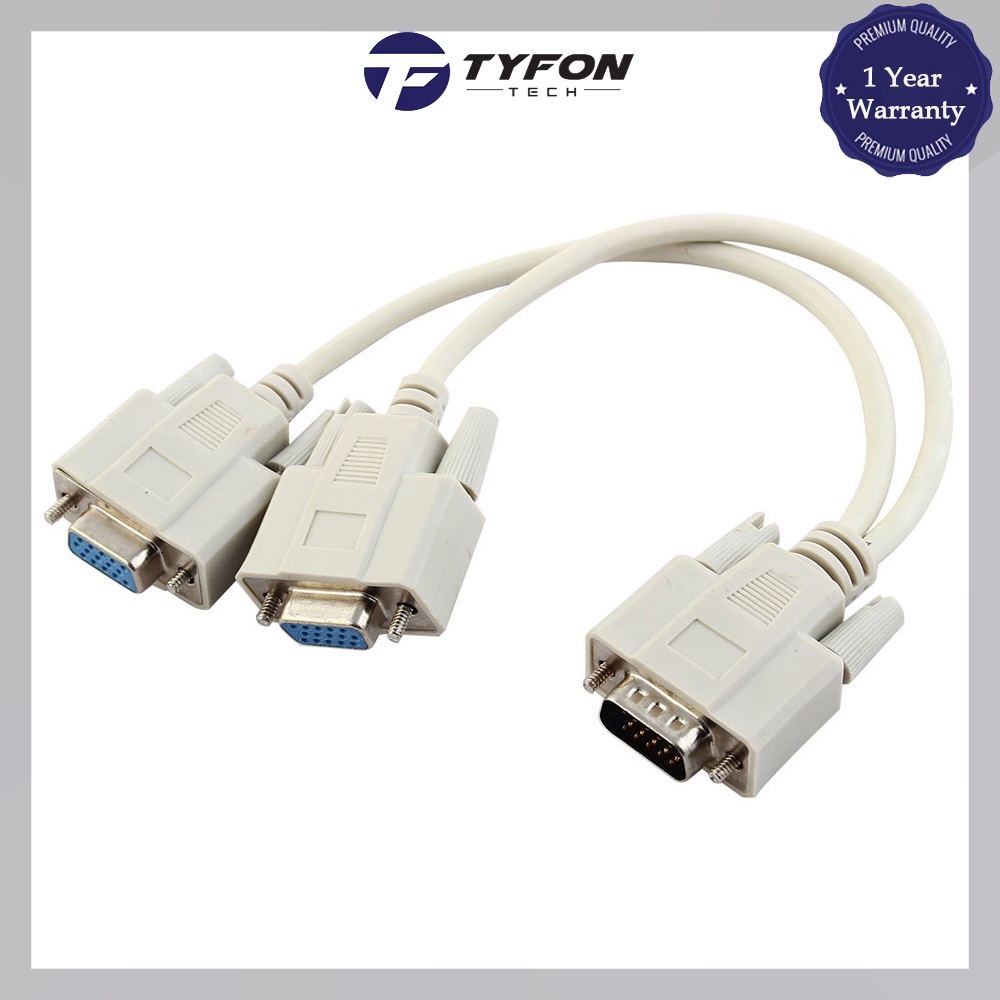15Pin VGA Splitter Cable 1 Male to 2 Female Y Adapter Monitor Converter | Shopee Malaysia