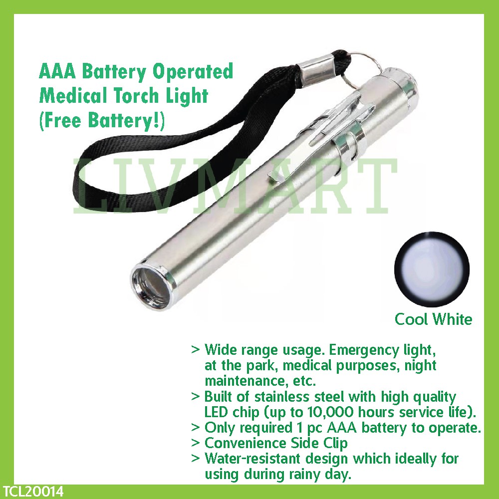 AAA (1pc) Cool White Pen Torch Light Pen LED Battery-Operated Stainless ...