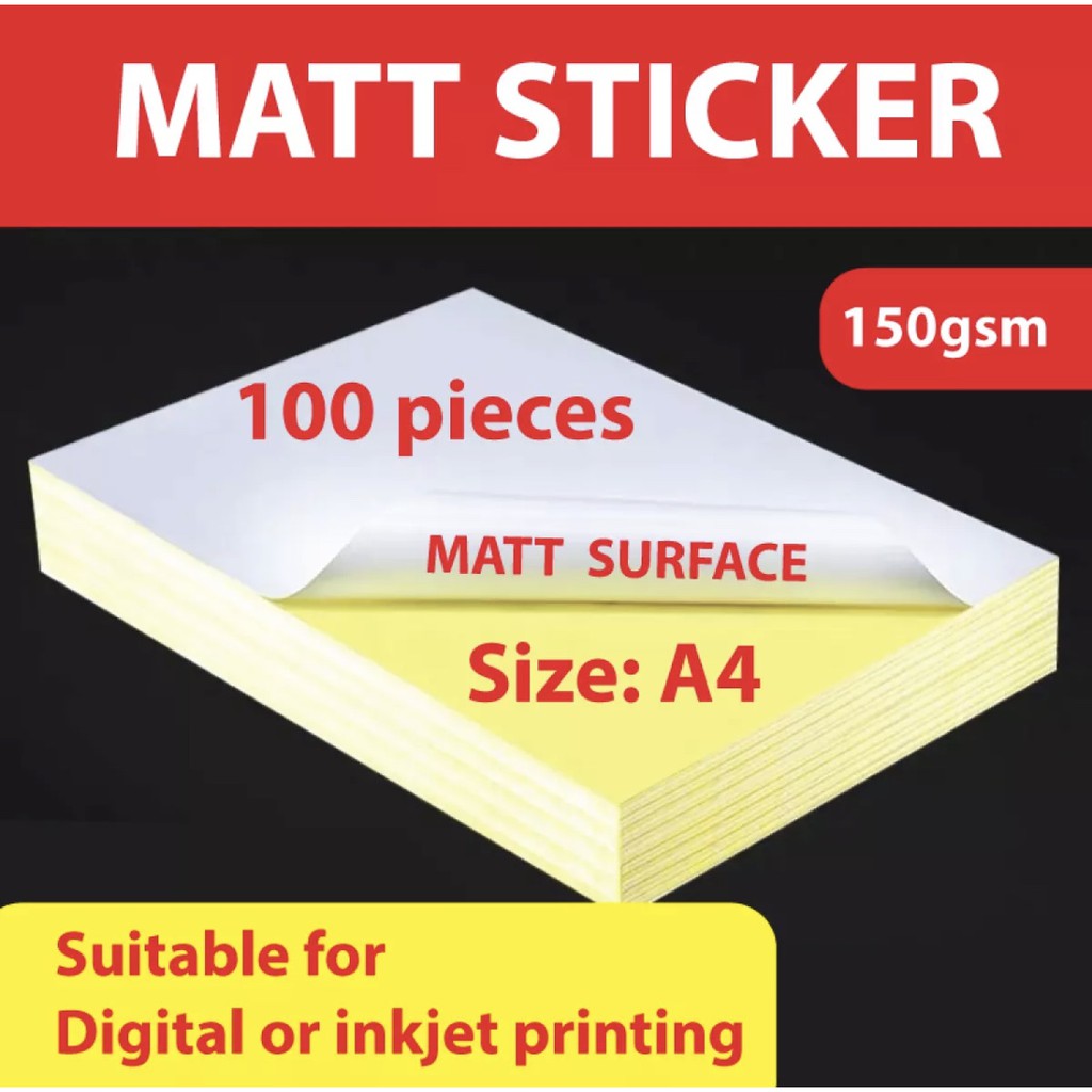 A4 size- 100 pieces - Matt Sticker 150gsm / Self-Adhesive Matt Photo ...