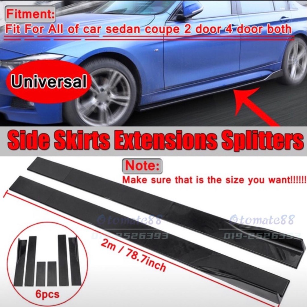 2.0meter PP Car Side Skirt Rocker Splitters Winglet Wings Extension ...
