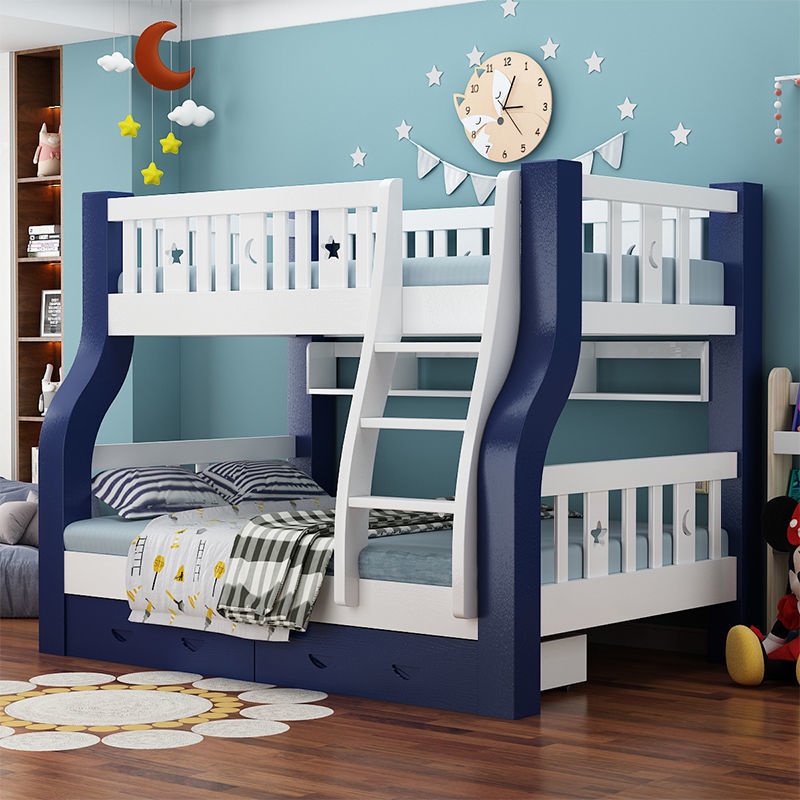 Double-layer bed Full solid wood crib on and off the bed Adult bed on ...
