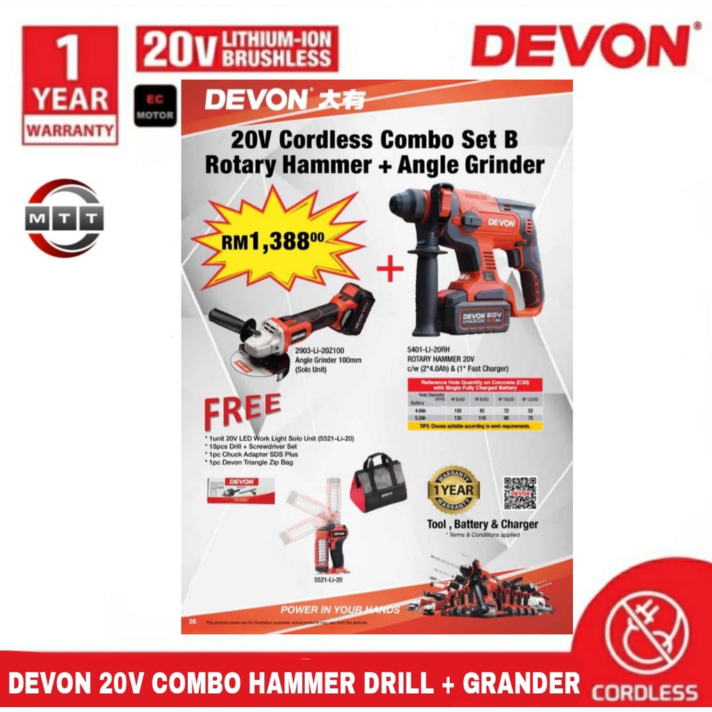 DEVON 20V 5401-LI-20RH + 2903SERIES COMBO SET | Shopee Malaysia