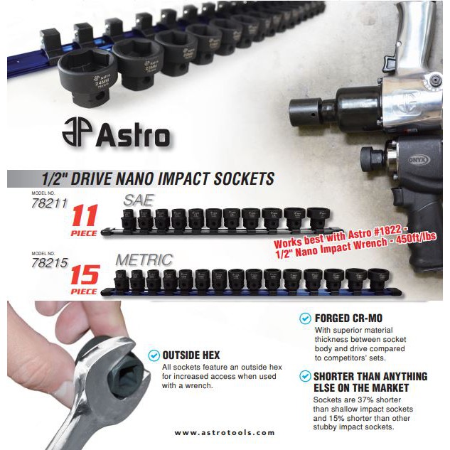 1/2 "Ultra-Thin Impact Socket Inch ASTRO 78211 Low Profile Nano Sockets ...