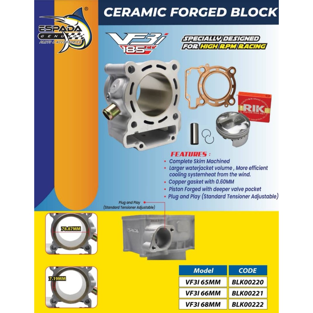 SYM VF3i Espada Racing Ceramic Block With Forged Piston | Shopee Malaysia