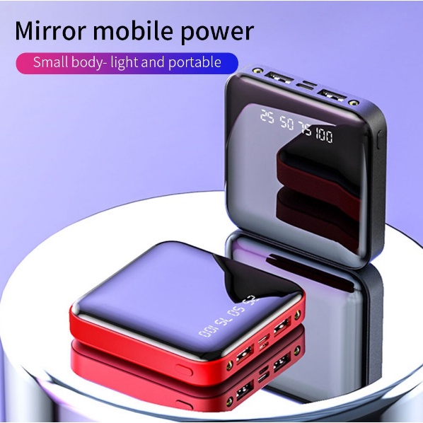 【Ready Stock】20000mAh Portable Mini Power Bank Mirror Screen LED Display Powerbank External ...