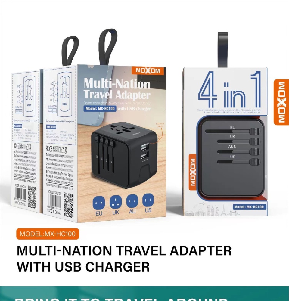 MOXOM MX-HC100 ( HC100 ) Multi-Nation Travel Adapter 4 in 1 with USB ...