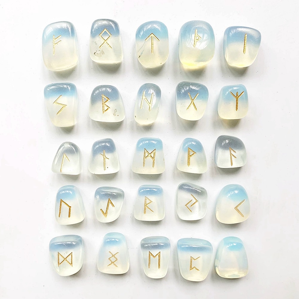 White Opal Opalite Stone Runes Set Table Decor Divination Tumbled ...
