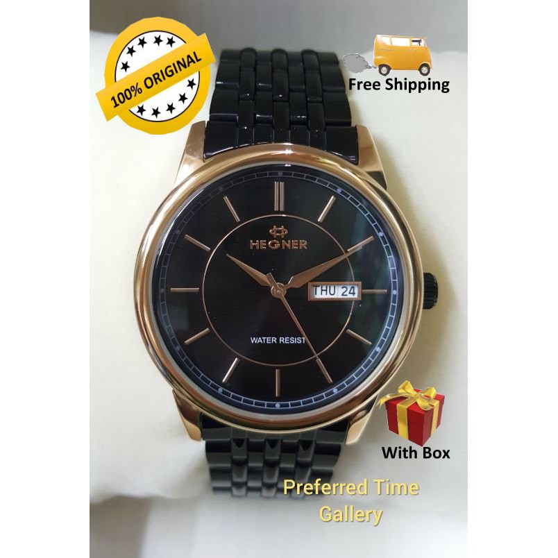 (Men) 100% ORIGINAL HEGNER 8-163523GBR Black Dial,Day & Date Display ...