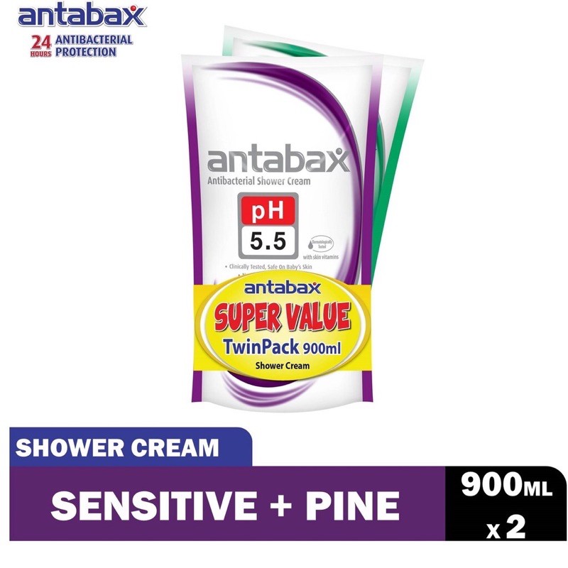 Antabax Antibacterial Shower Cream Sensitive 900ml + Pine 900ml (Twin ...
