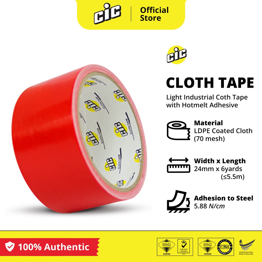 CIC Binding Cloth Tape - Red (1 Piece x 24mm/36mm/48mm x 6yards ...