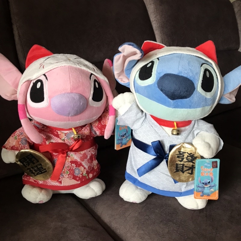 Limited Edition Disney Stitch and Angel Cat Costume Plush Toy 100% Authentic 绝版正品迪士尼史迪奇安琪招财猫和服公仔 ...