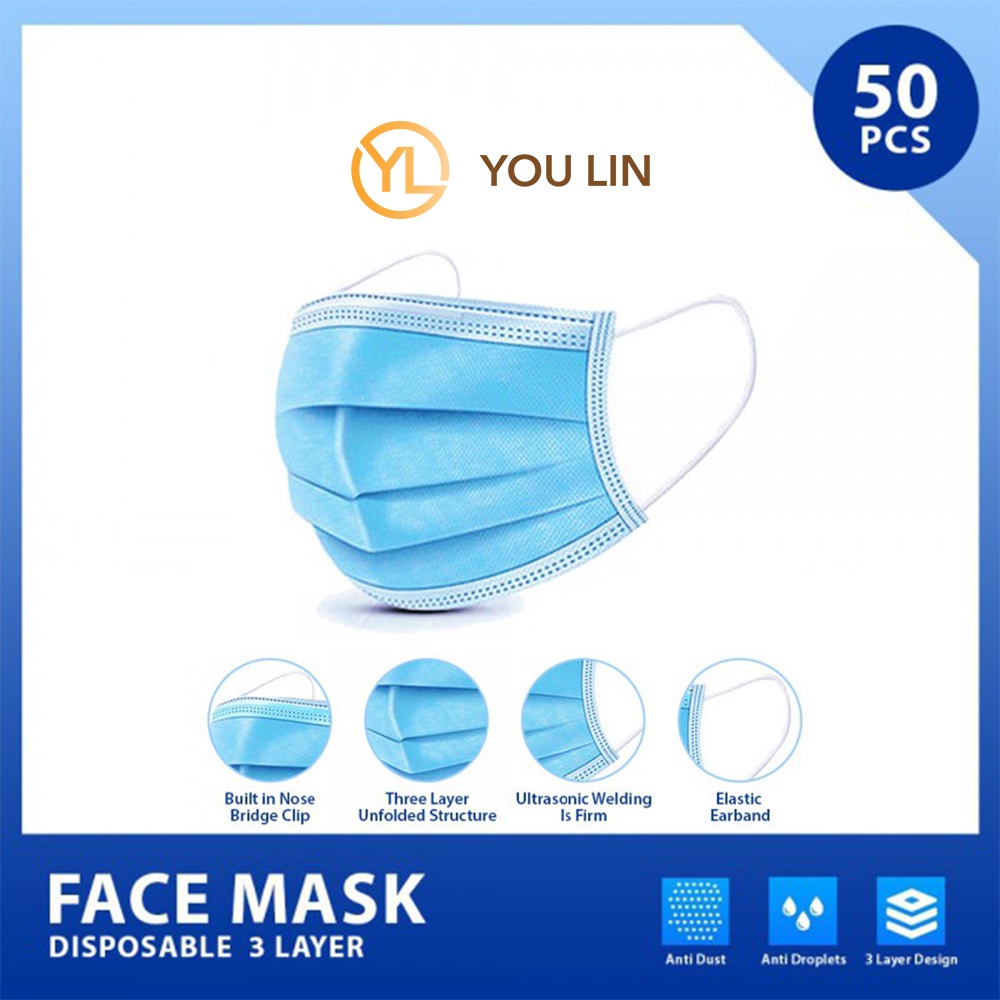 50pcs Full Blue colour 3ply Face mask Non Medical Disposable Mask full ...