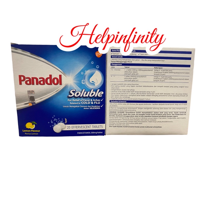 Panadol (Paracetamol) 500mg Soluble Tabs for Relief of Fever & Aches ...