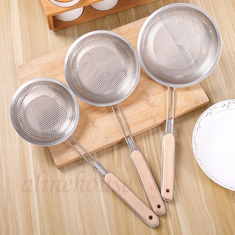 aline Wooden Handle Frying Food Oil Drum Sieve Pasta Oil Sifter Spider ...