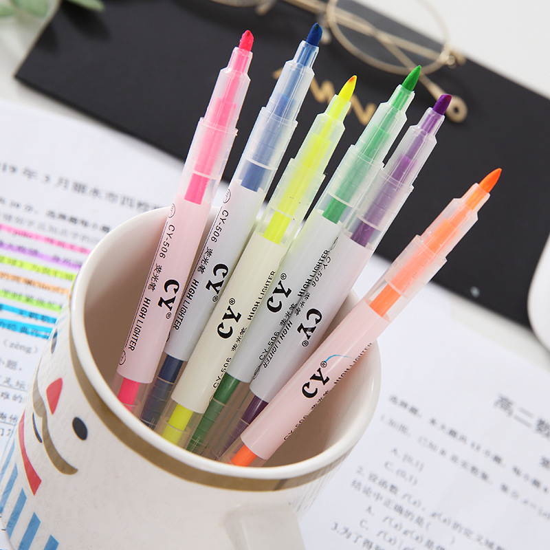 6 double-headed highlighter colored highlighter highlighted marker pens ...