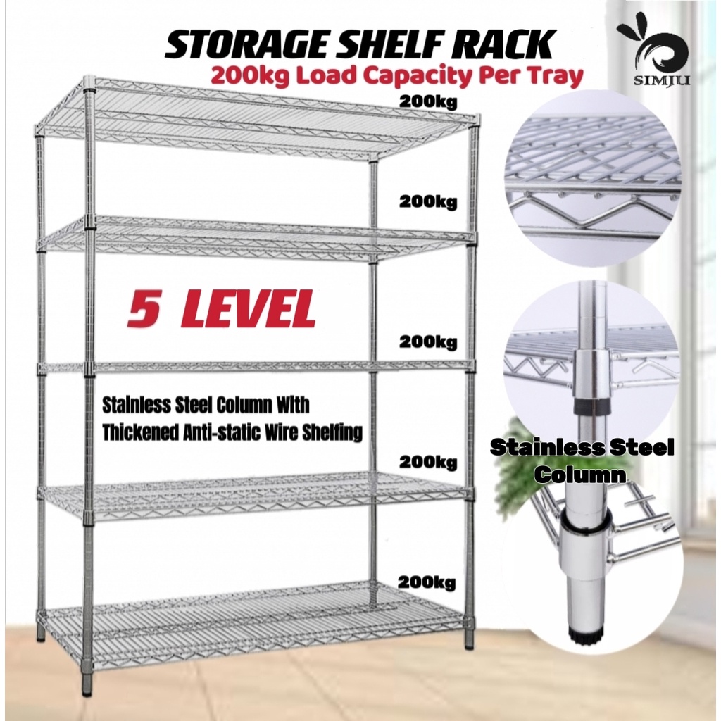 5Level (2000mm-H) Heavy Duty Multi Function Storage Shelf Wire Rack ...