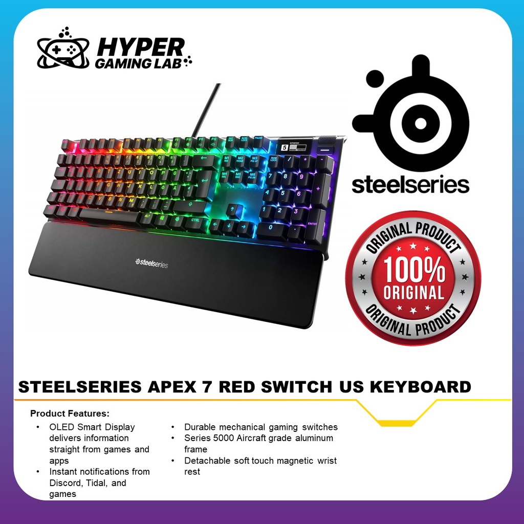 Steelseries APEX 7 RGB Mechanical Gaming Keyboard With OLED Display Red ...