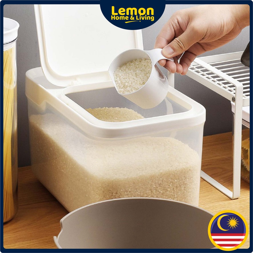 🍋 5KG Rice Dispenser with Wheel Rice Bekas Food Dispenser Rice Bucket ...
