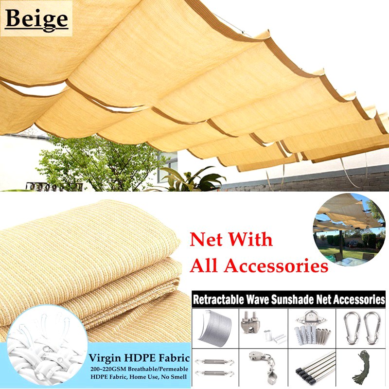 Customize HDPE Telescopic Wave Sun Shade Nets Canopy Awnings Sun ...