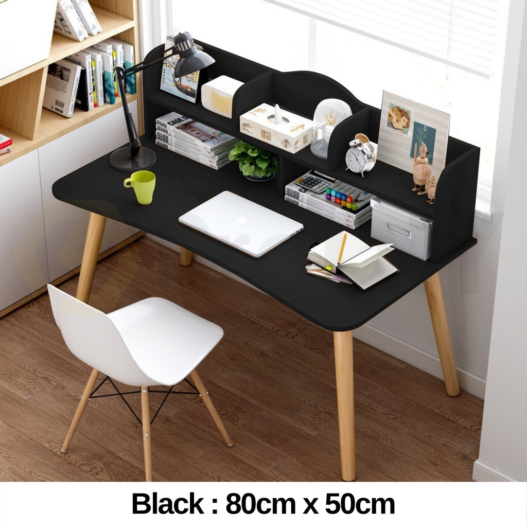 Nordic Table with Bookshelf Solid Wood Desk Writing Study Table ...