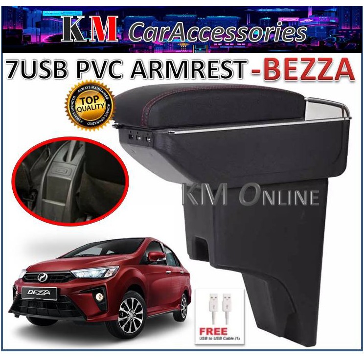 PERODUA BEZZA Arm Rest 7 USB ABS PU Leather ArmRest Compartment USB LED ...
