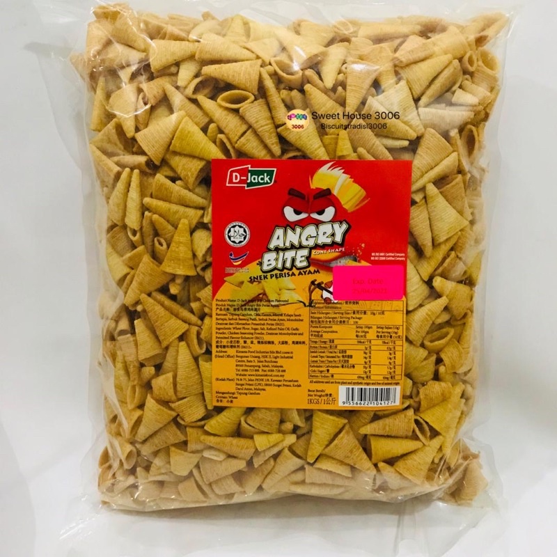 D-Jack Angry Bite Cone Shape Snacks1kg Chicken BBQ Cheese Flavour ...