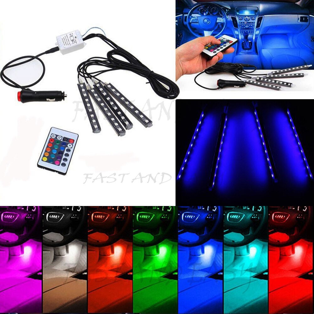 Wireless Remote Control Car RGB LED Neon Interior Light Lamp Strip ...