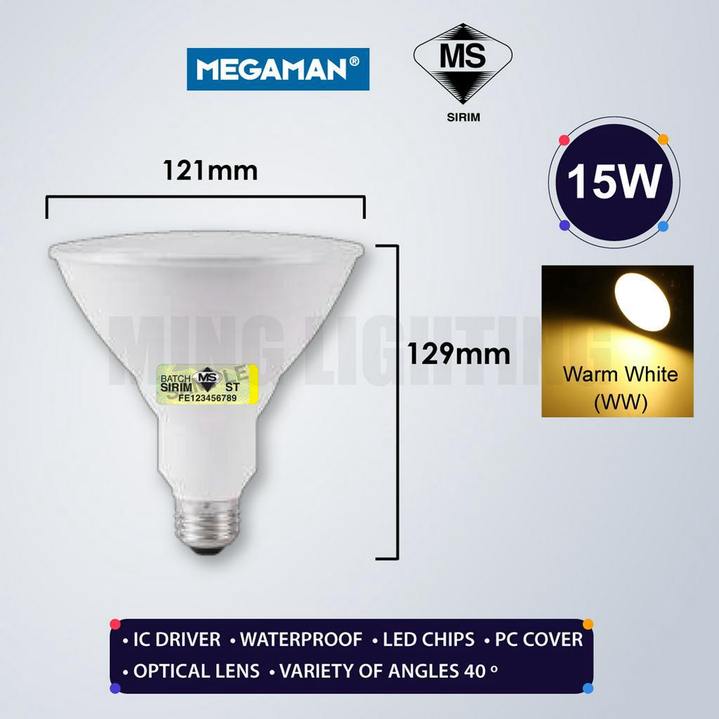 MEGAMAN LED PAR38 Bulb 15W E27 Screw Bulbs Mentol Lampu IP67 Waterproof ...