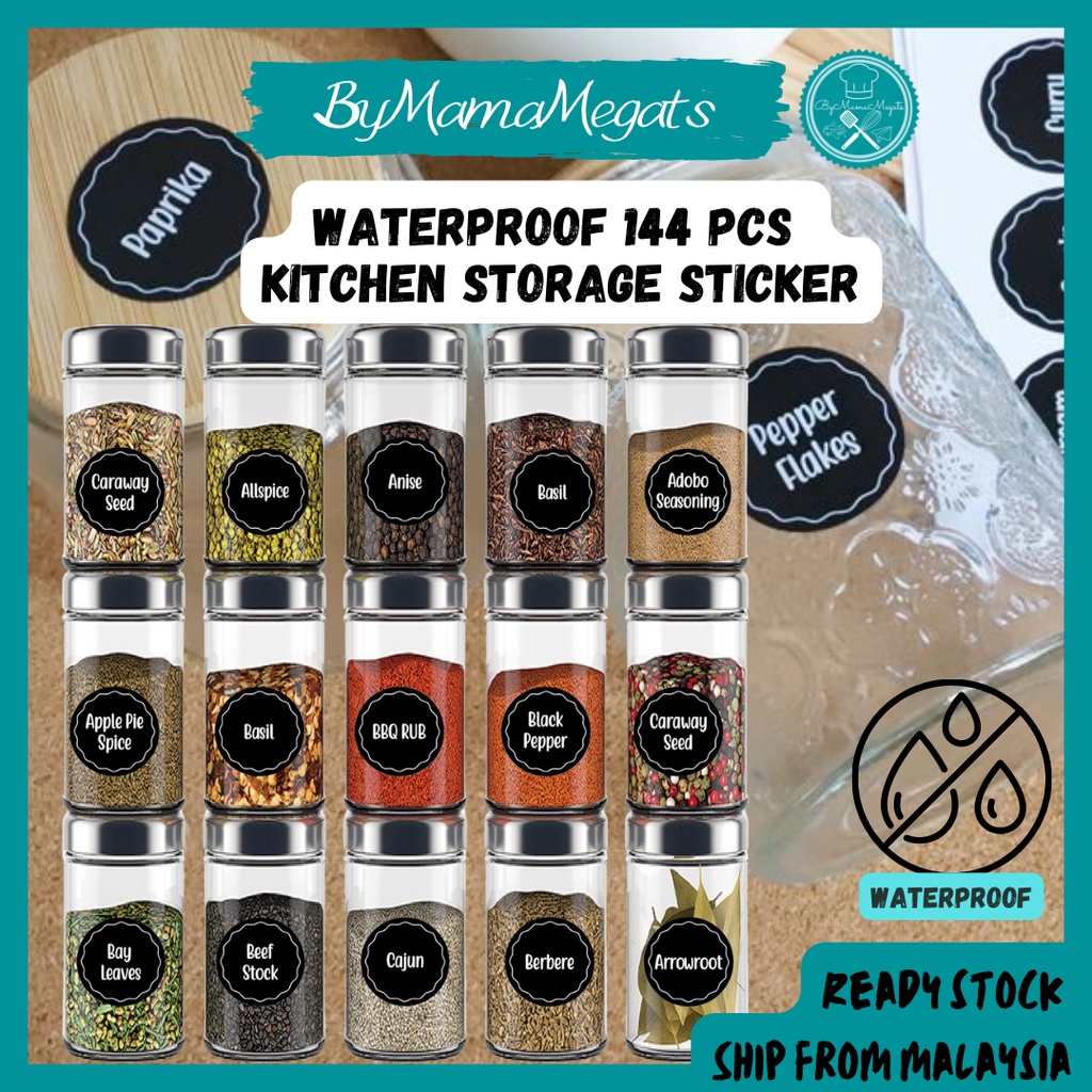 ByMamaMegats 144 pcs Waterproof Kitchen Sticker Dapur Label Storage ...