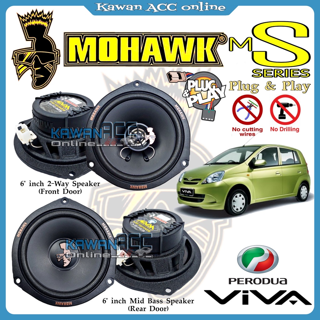MOHAWK Perodua Viva Plug & Play Speaker 6'' inch (2way 625/ 6'' Bass ...