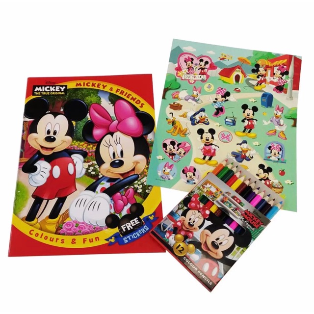 DISNEY MICKEY & FRIENDS COLORING BOOK WITH COLOR PENCIL SET | Shopee ...