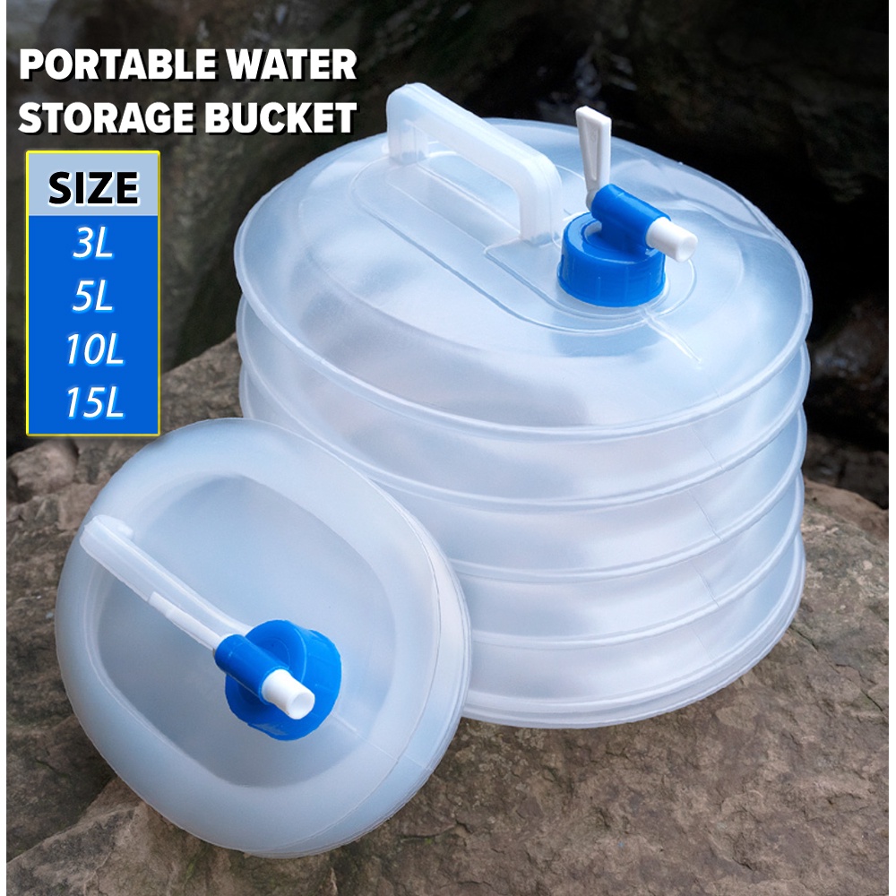 QB STJE43131 Collapsible Water Container (3L/5L/10L/15L) Outdoor Hiking Foldable Water Bag ...