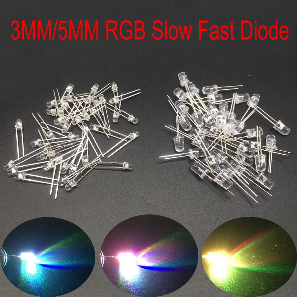 100X F5 5mm Round Slow RGB Fast RGB Flash Diode Led Rainbow Multi Color ...