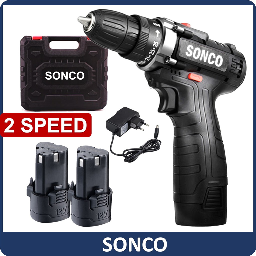 SONCO Cordless Drill Screwdriver Screw Driver 2 Speed Drill Bits Bateri ...