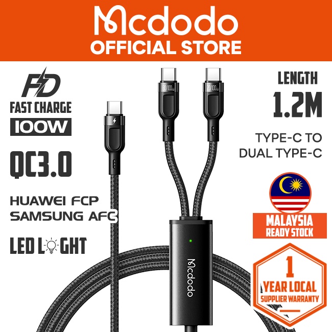 Mcdodo 100W PD 2 in 1 Type-C to Dual Type-C Cable 1.2M CA747 | Shopee Malaysia