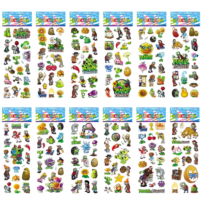 10 Sheets Plants Vs Zombies Stickers 3D Cartoon Classic Toys Children ...